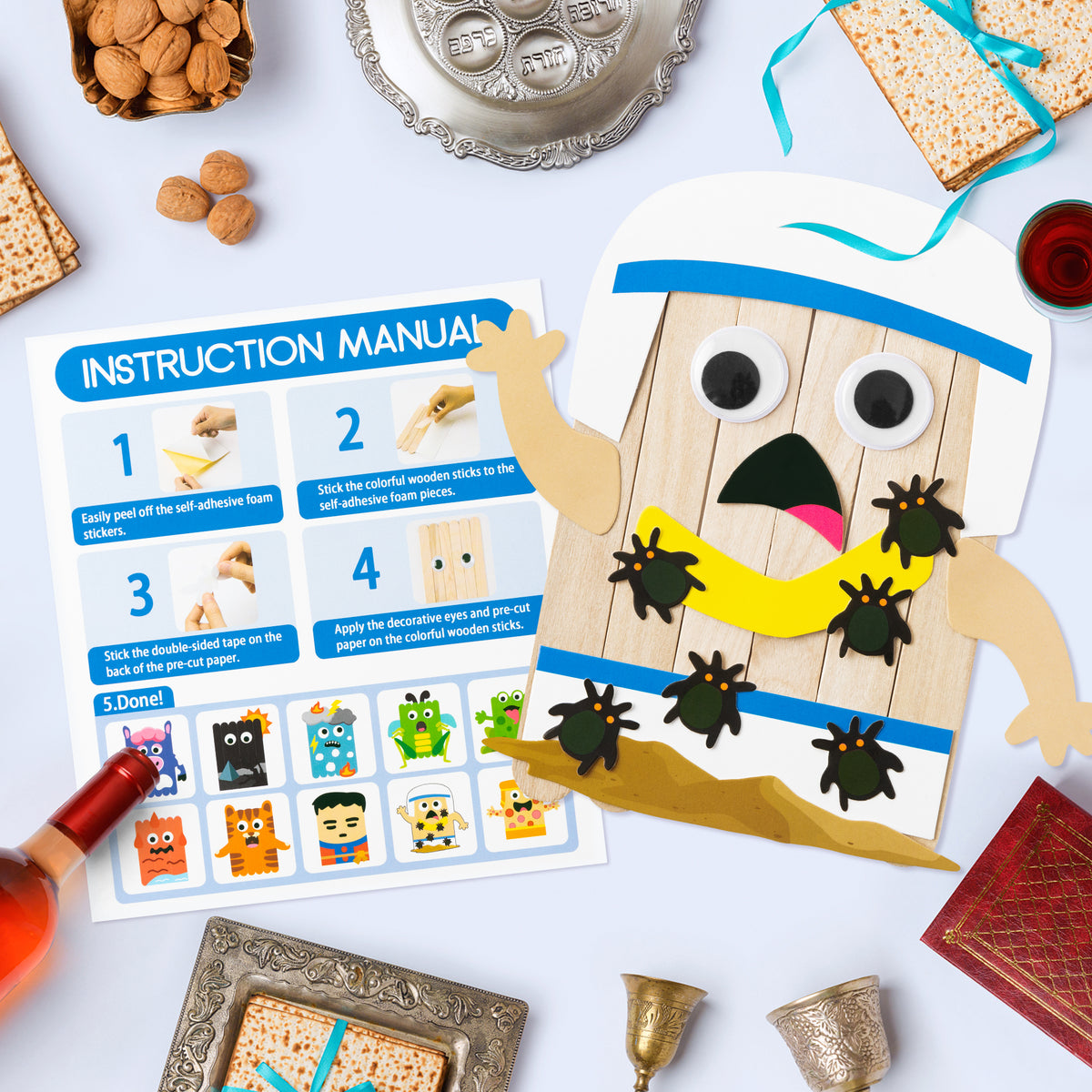 WATINC 10Pcs Passover Plague Wooden Stick Art Craft Lice Frogs Locusts ...